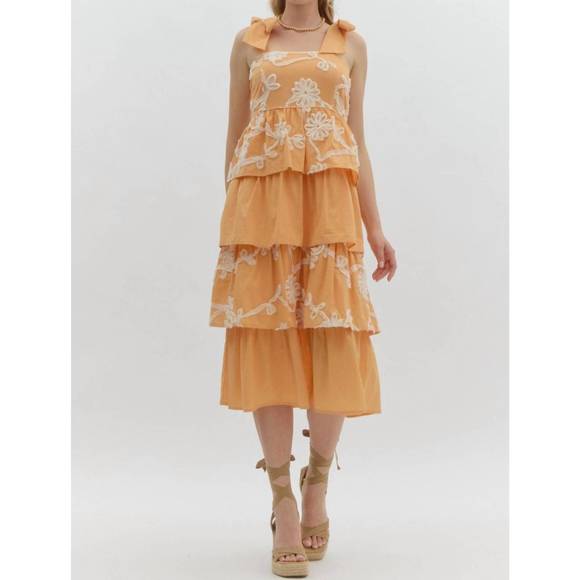 entro | Dresses | New Entro Ruffle Floral Tiered Maxi Dress In Apricot ...